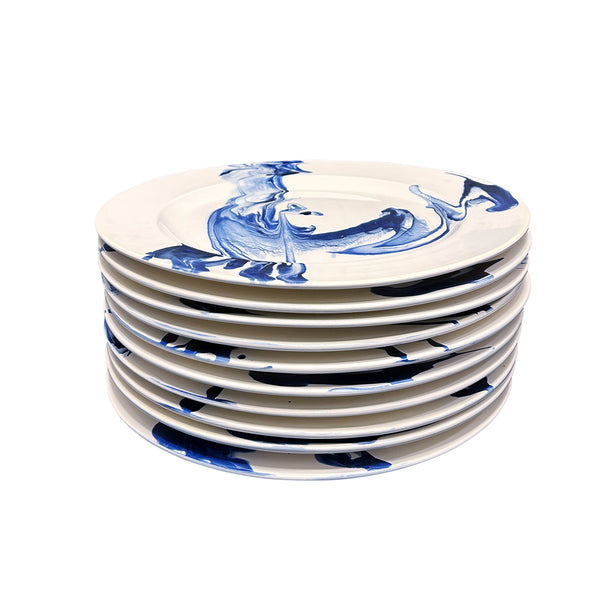 Set of 10 Marbleized Dinner Plates in Delft Blue Marble – KRB